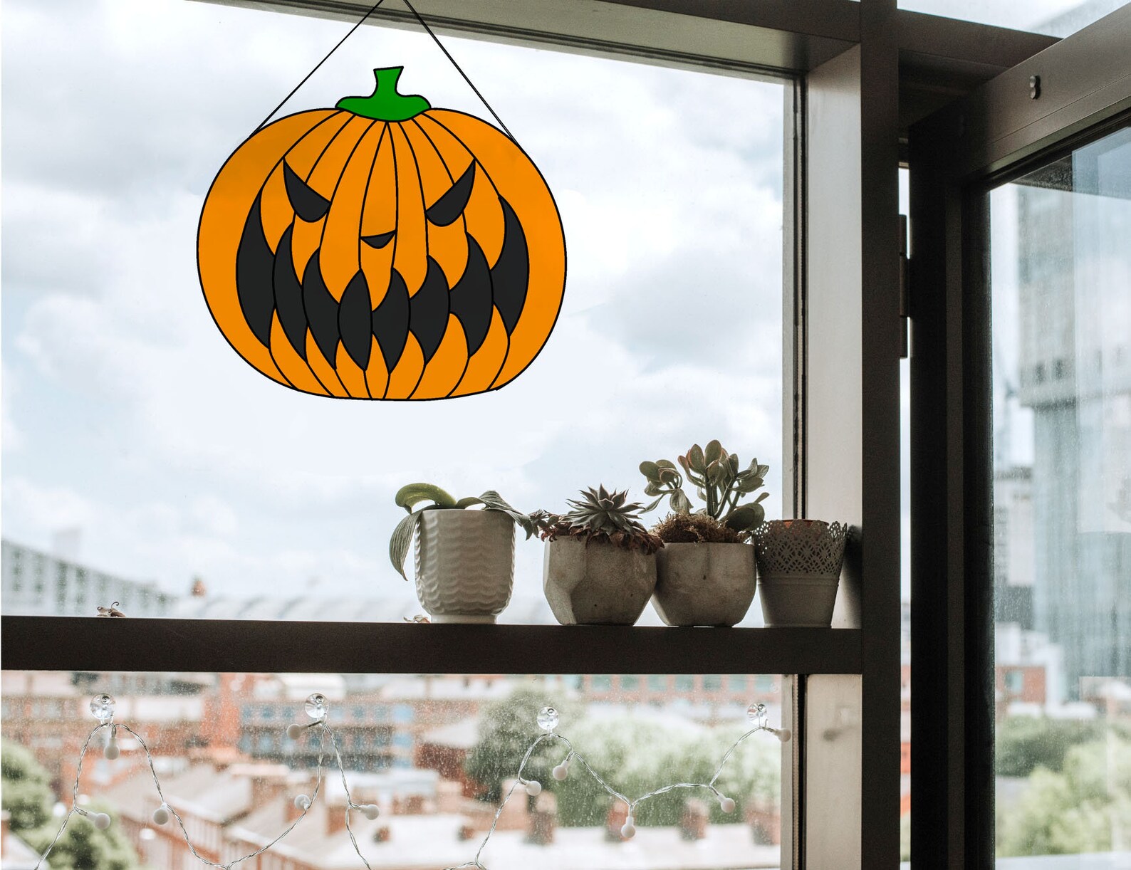 Digital Stained Glass Pattern / Large Scary Halloween Jack O Lantern ...