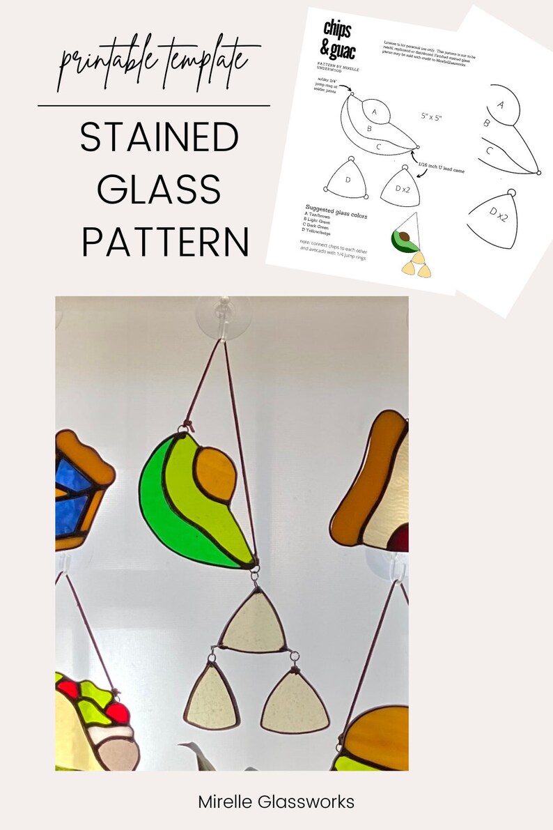 Digital Stained Glass Patterns / FAST FOOD Set of 5/ Pizza Burger Chips ...
