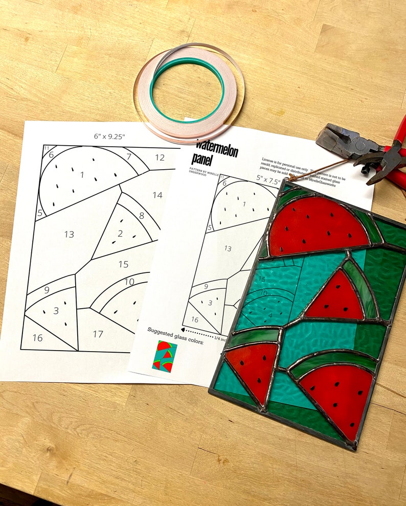 Digital Stained Glass Pattern / Watermelon Fruit Panel / - Etsy