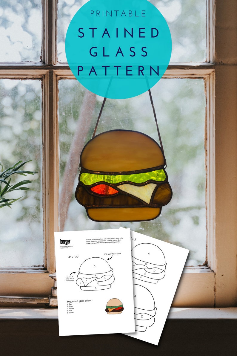 Digital Stained Glass Patterns / FAST FOOD Set of 5/ Pizza Burger Chips ...