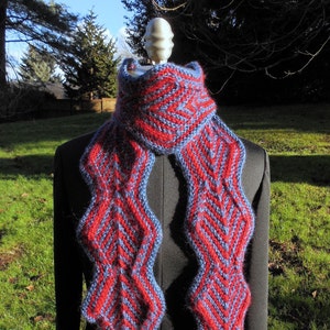 Zigzag Diamond Knit Scarf in Red and Blue Medium Size - Etsy