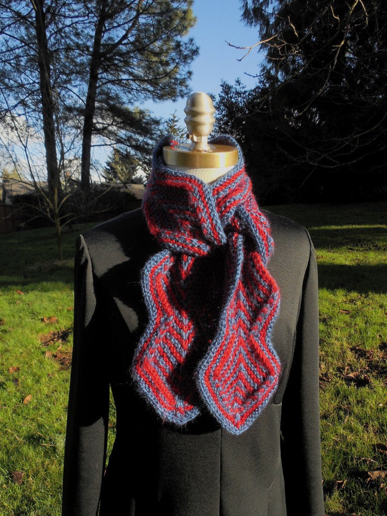 Zigzag Diamond Knit Scarf in Red and Blue Medium Size - Etsy