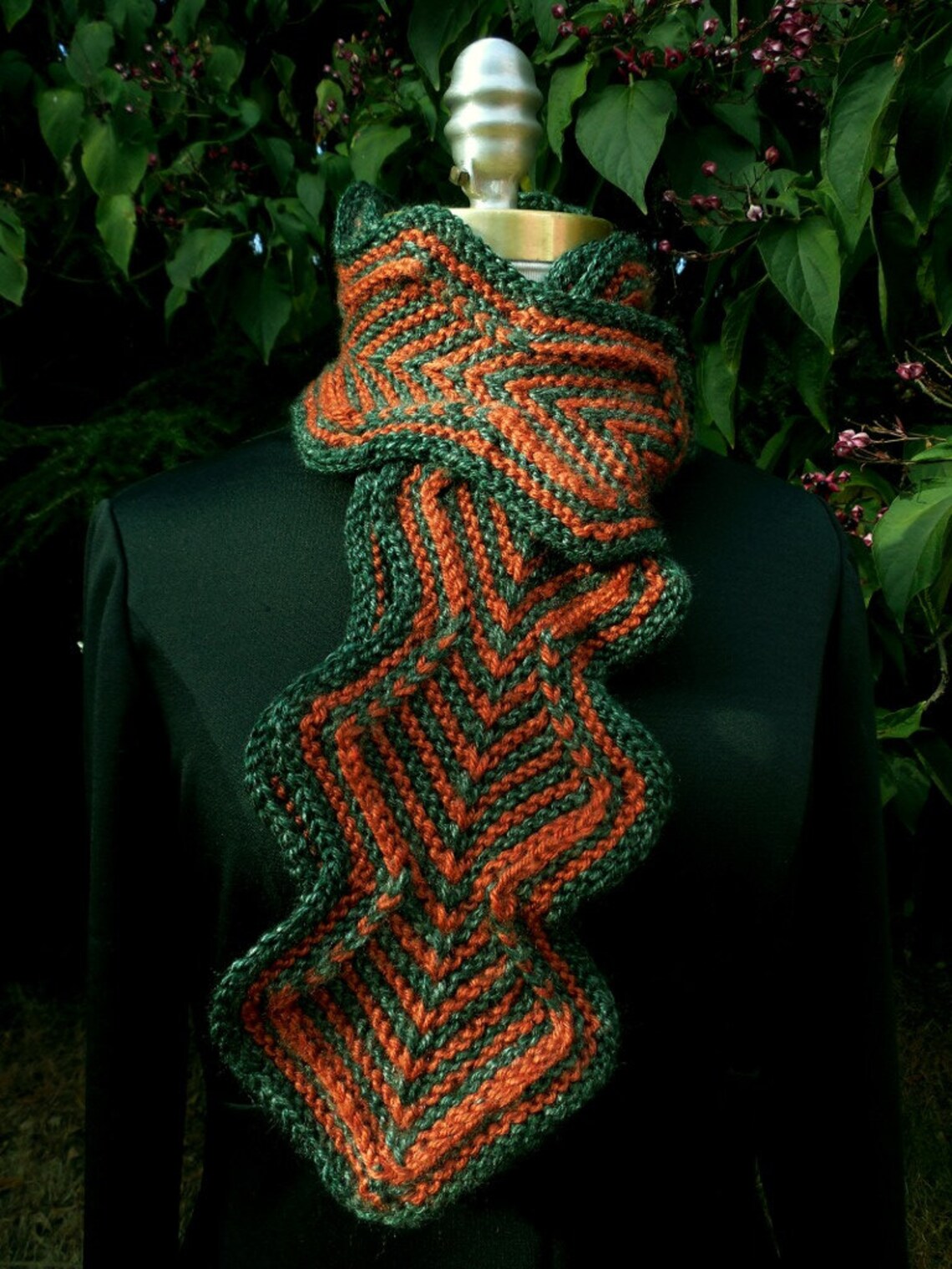 Zigzag Diamond Knit Scarf in Green and Rust Medium Size - Etsy
