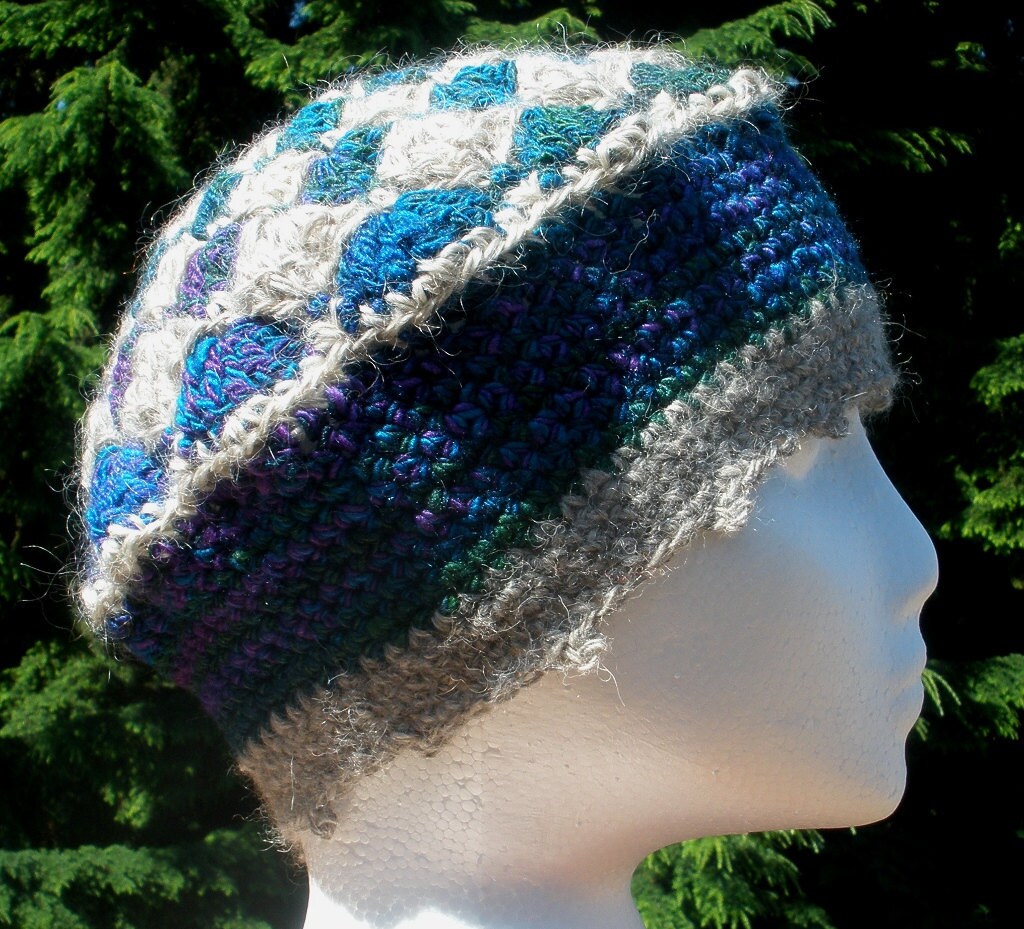 Silver Seashore Crocheted Tam Handspun Wool Silk Angora Teal Green ...