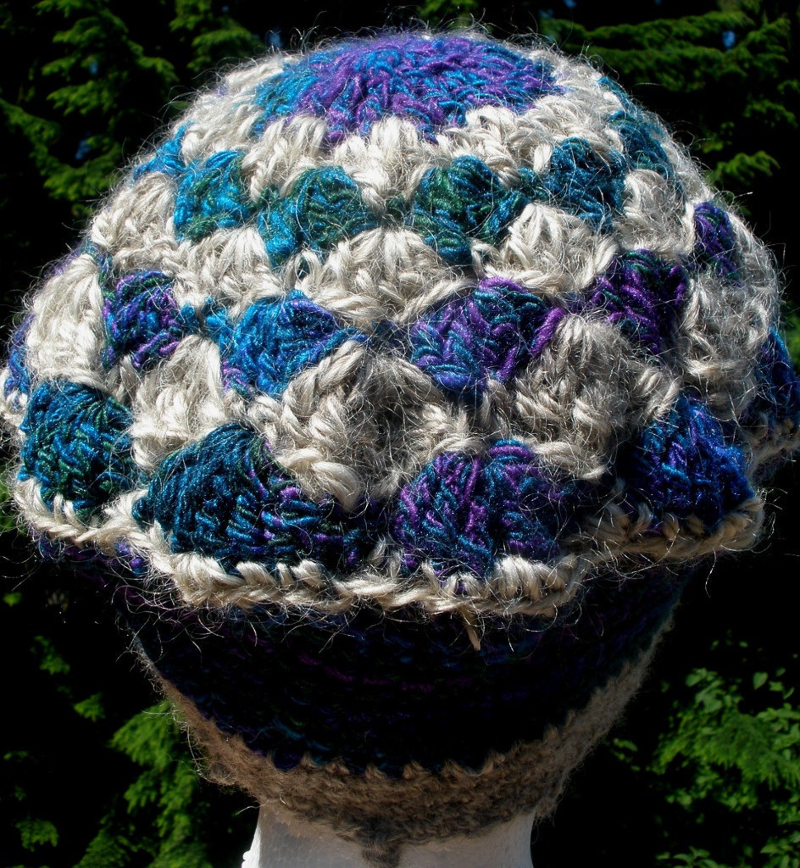 Silver Seashore Crocheted Tam Handspun Wool Silk Angora Teal - Etsy