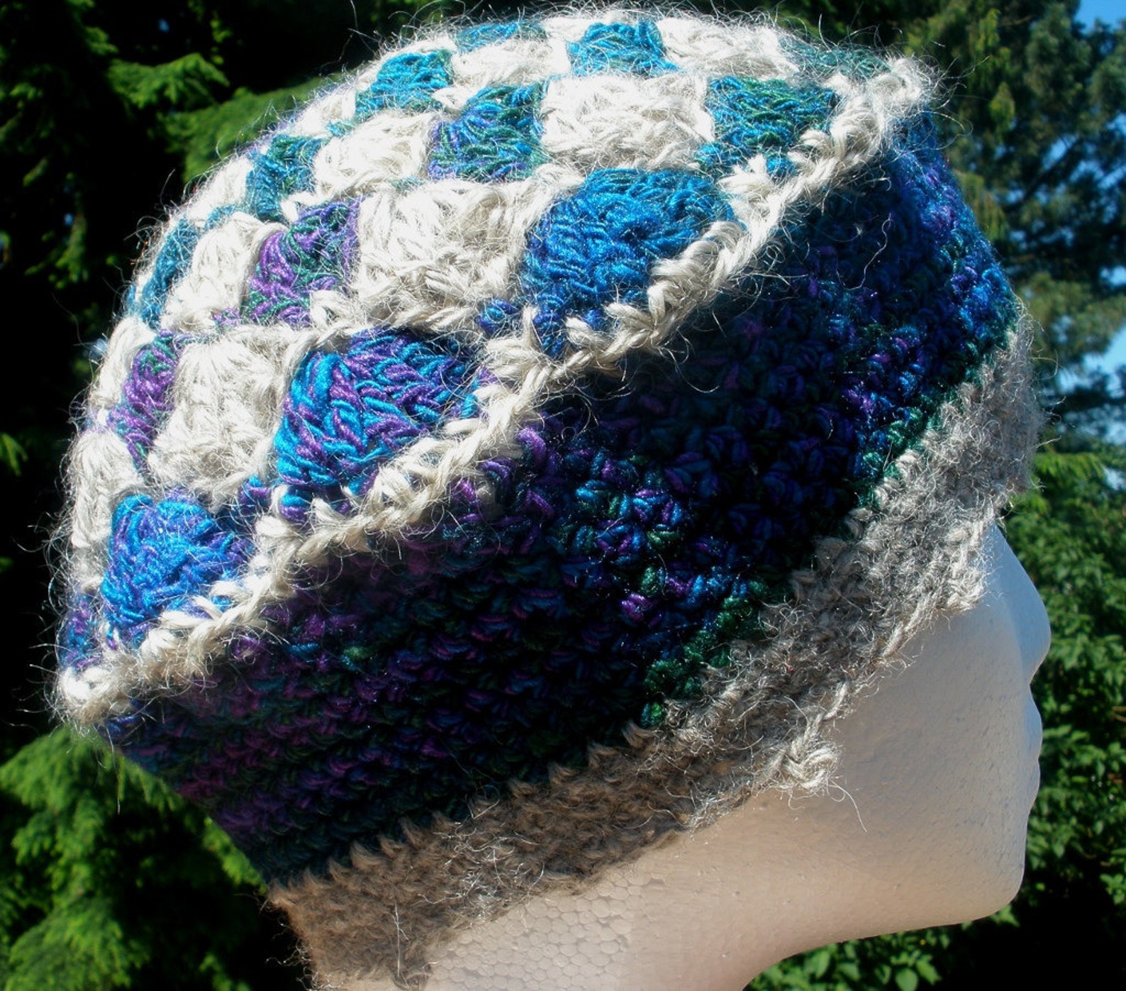 Silver Seashore Crocheted Tam Handspun Wool Silk Angora Teal Green ...