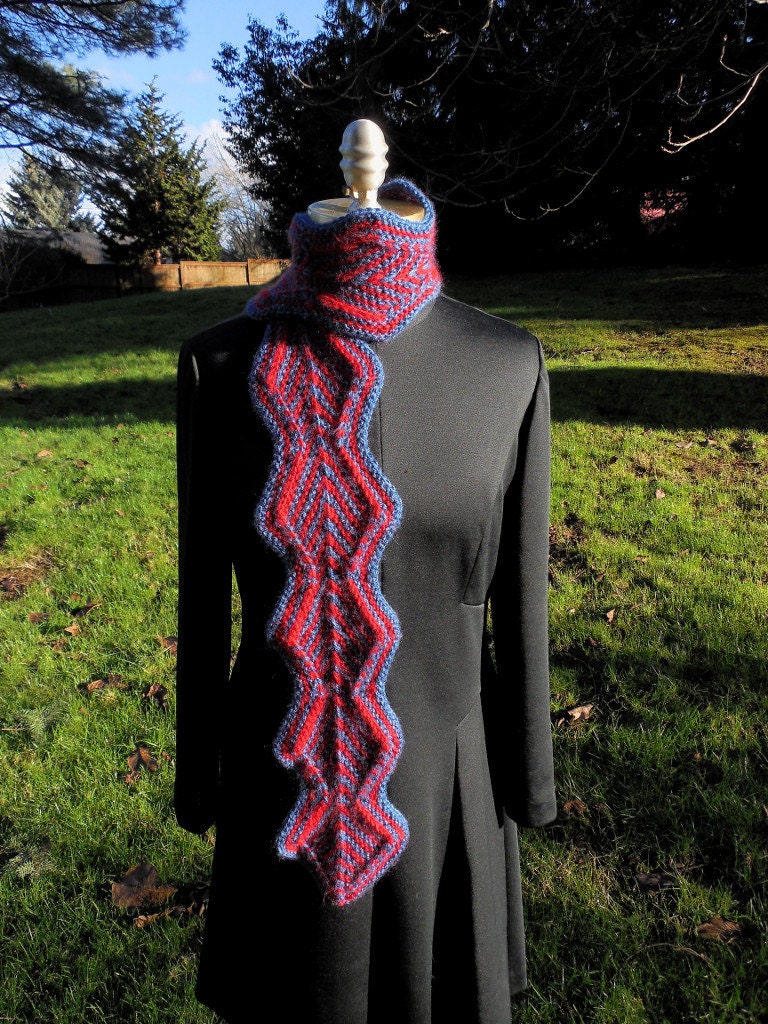 Zigzag Diamond Knit Scarf in Red and Blue Medium Size - Etsy