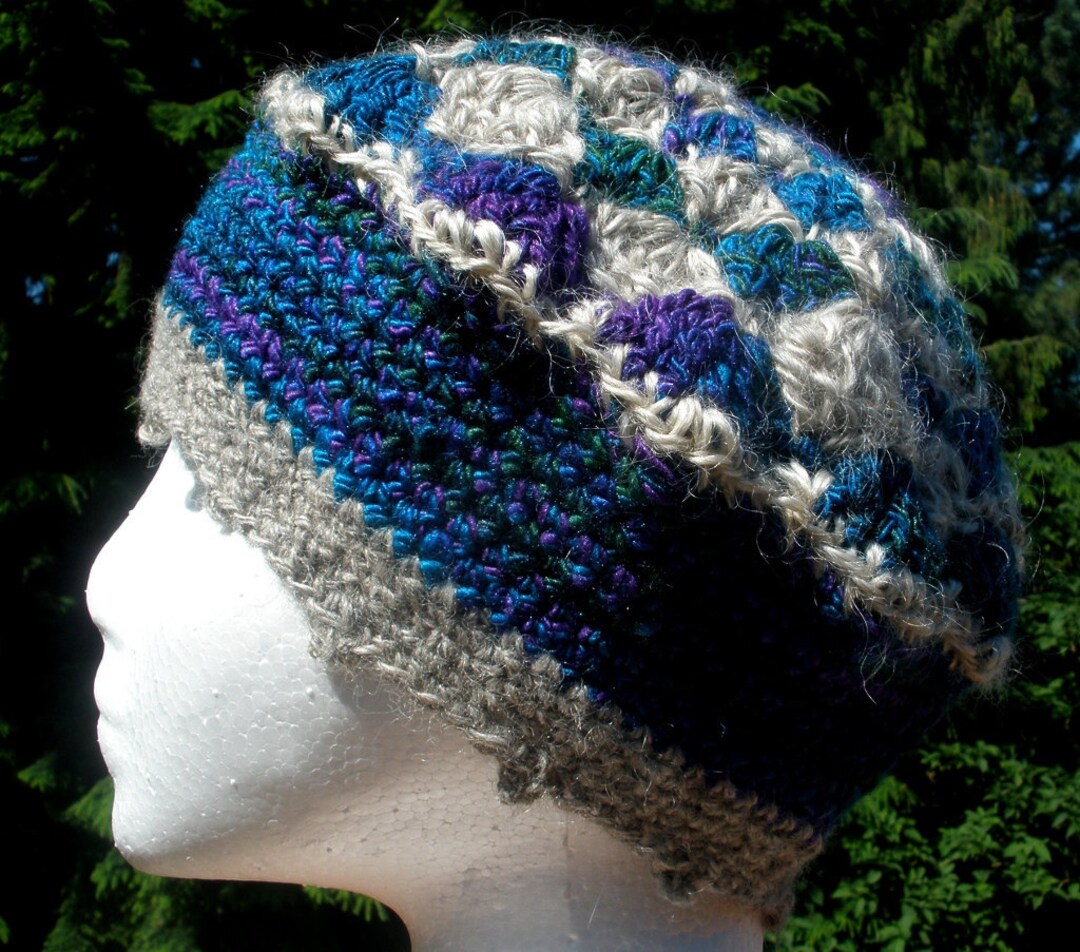 Silver Seashore Crocheted Tam Handspun Wool Silk Angora Teal Green ...