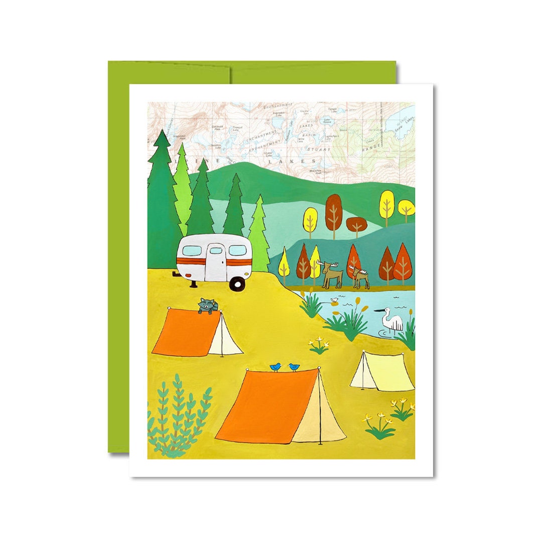 Lake Camper Map Art Card - Etsy