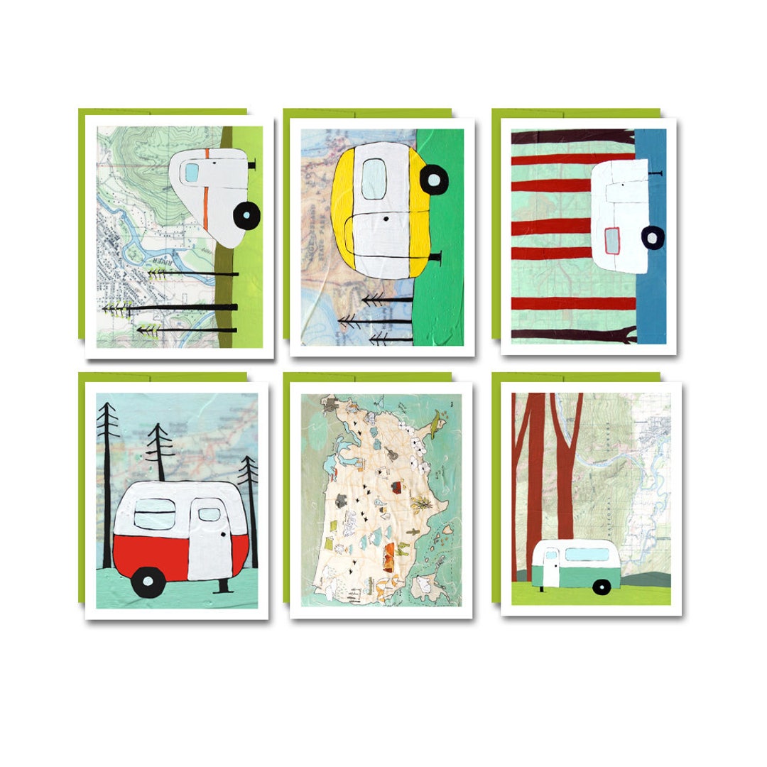 Camping Art Card Set: Traveler Gift, Map Painting Series - Etsy