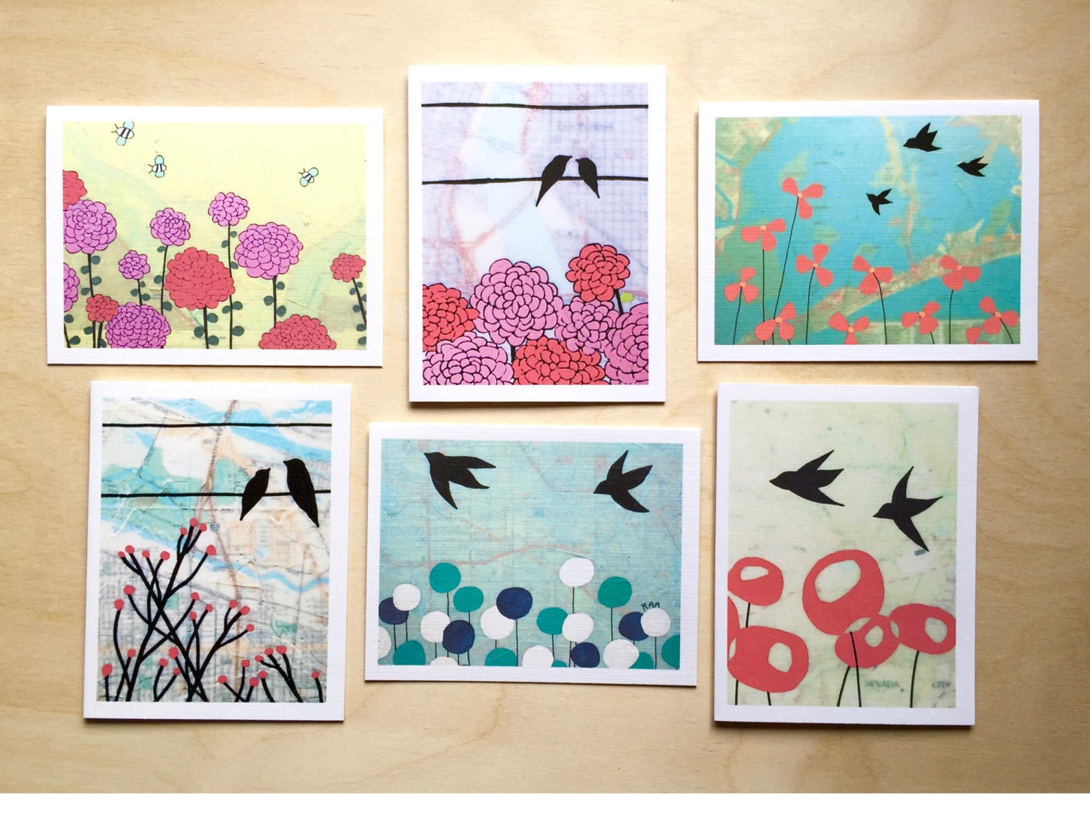 Flower Box Card Set / Blank Map Greeting Cards Box Set of 6 - Etsy