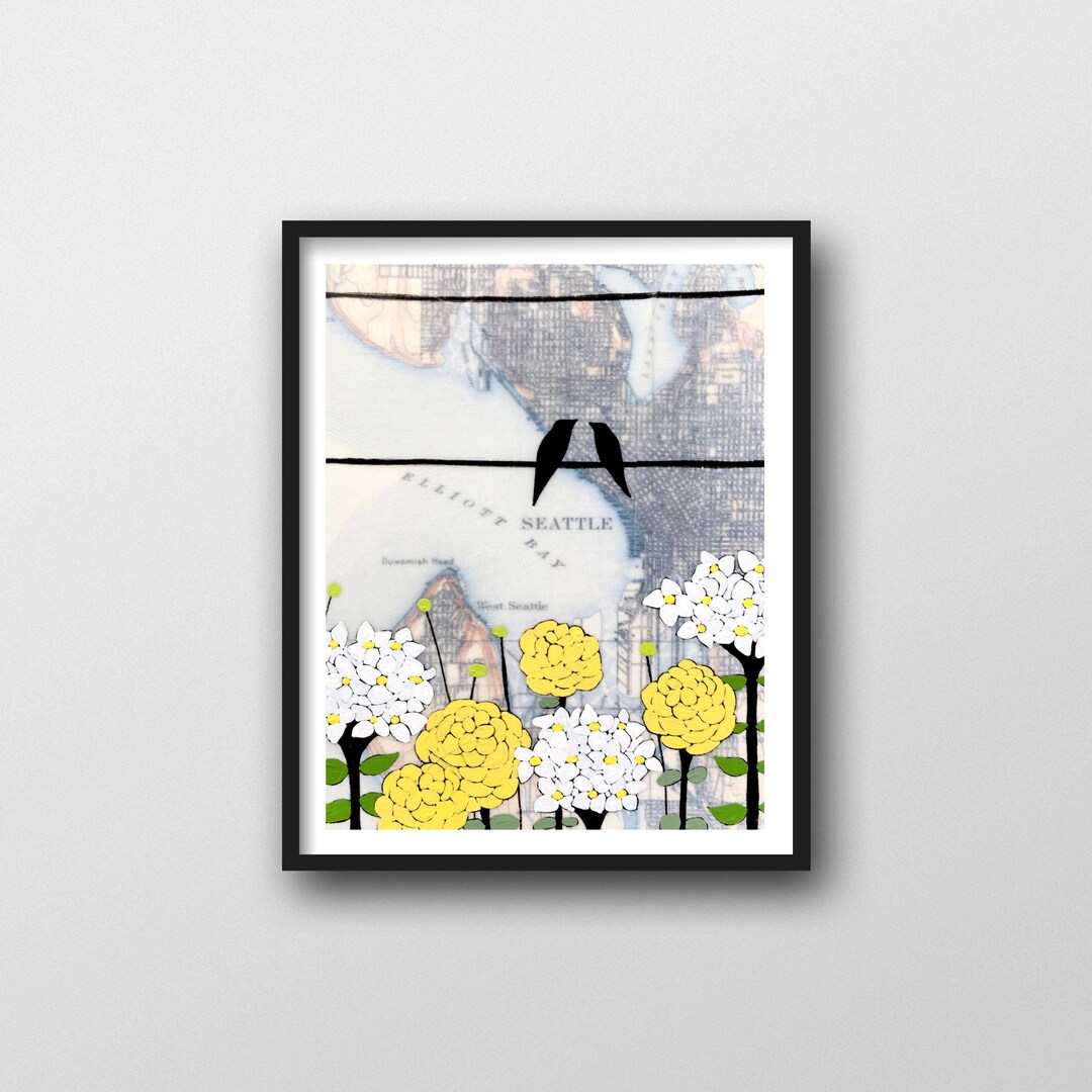 Love Bird Print With Seattle Map // A Sweet Anniversary Gift or Wedding ...