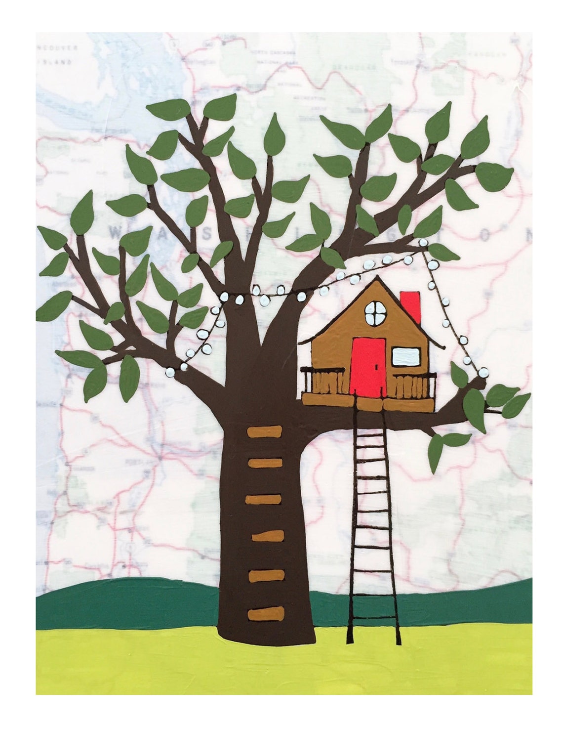 Tree House Print is Cute Art for Kids Area // 8x10 or 11x14 Map Art ...