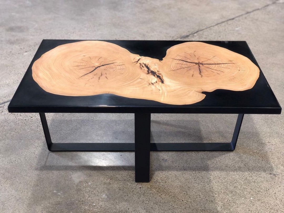 Double Trunk Ash Coffee Table With Black Epoxy Resin Unique Coffee ...