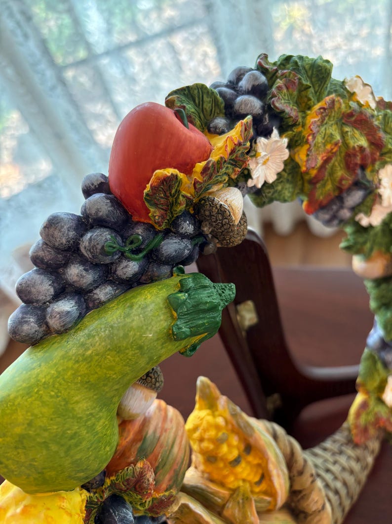 Colorful Autumn and Fall Wreath Featuring Cornucopia Filled With Corn ...