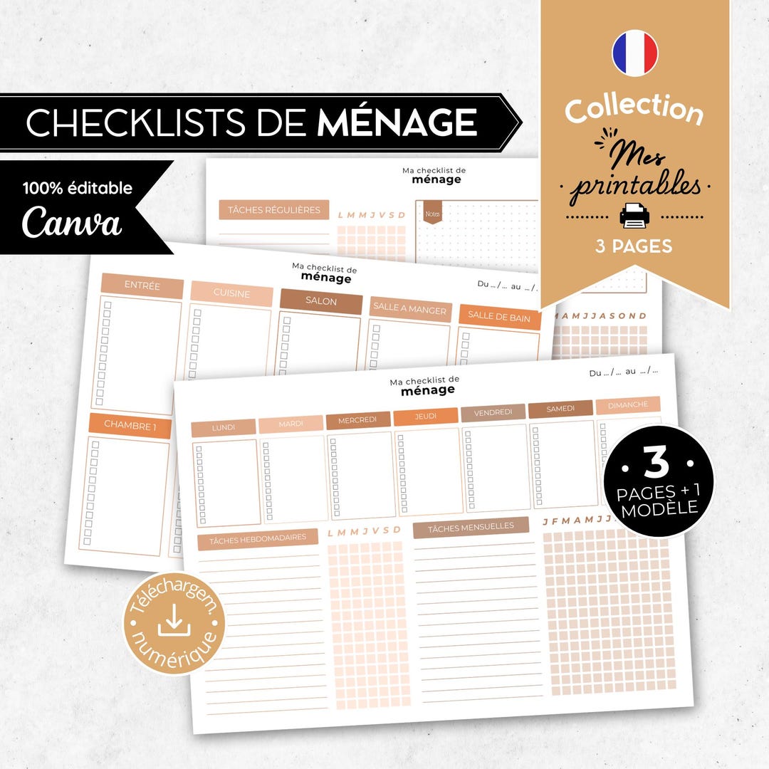 Checklist de tâches ménagères | 3 plannings de ménage | PDF en français ...