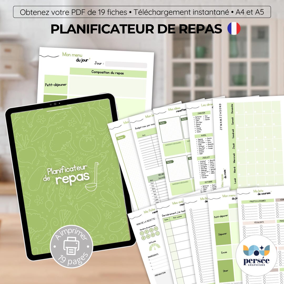 Meal Planner in French Weekly Menus Printable PDF Shopping Lists and ...