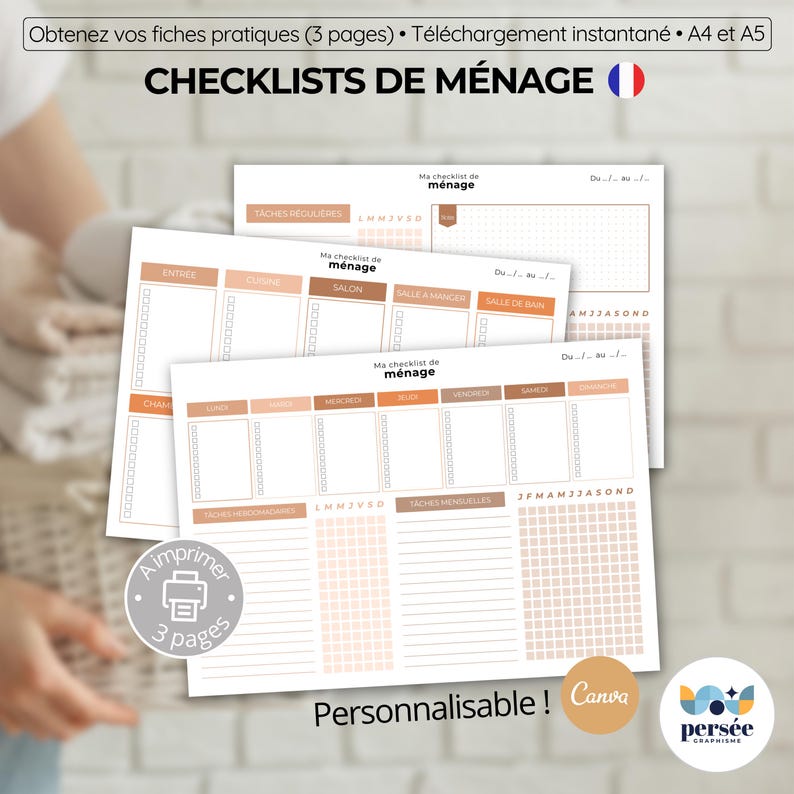 Household Chores Checklist 3 Cleaning Schedules Printable French PDF ...