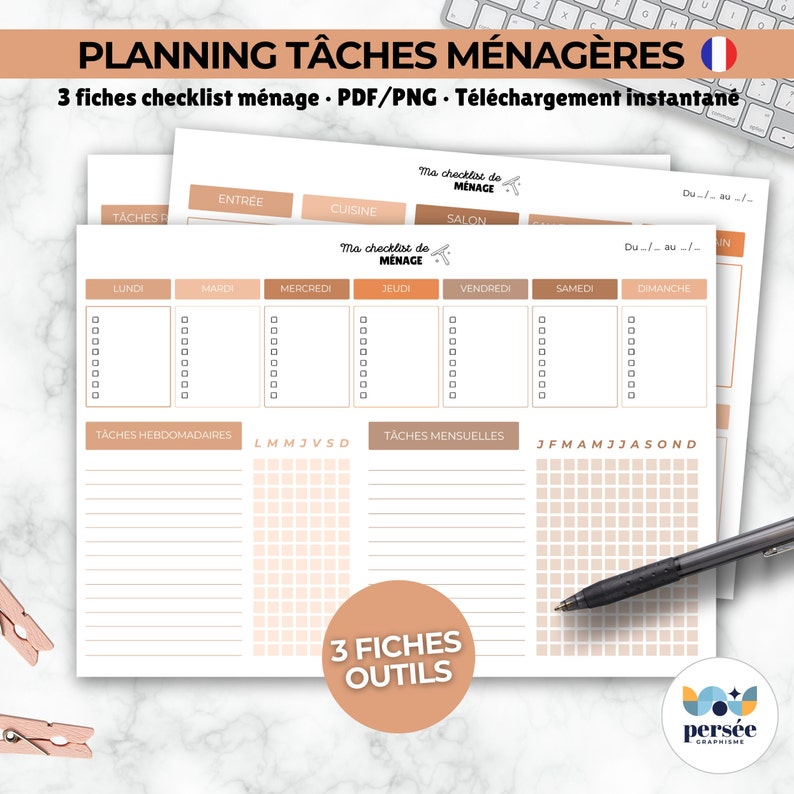 Household Chores Checklist, Household Planning, Three Sheets in French ...