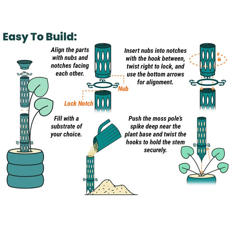 Buildable Moss Pole Set With Stem Support Standard 1.5" Diameter Tall ...