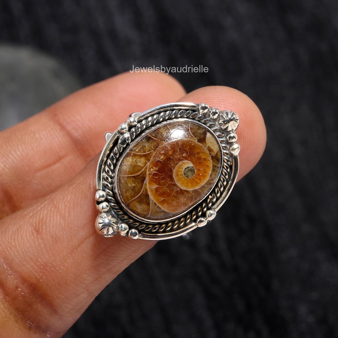 Rare Ammonite Ring, Brown Gemstone Ring, Statement Ring, 925 Sterling ...