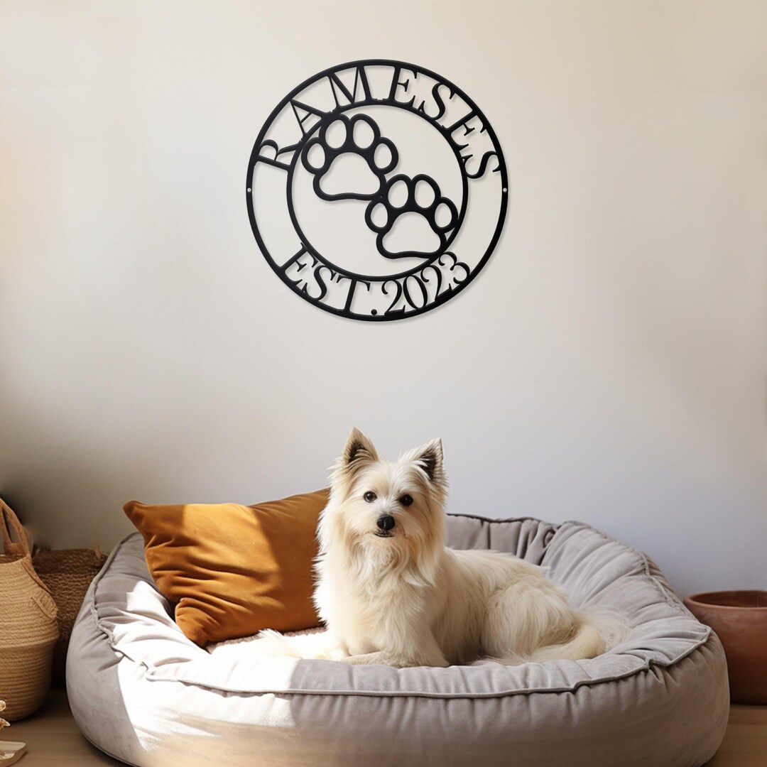 Metal Dog Sign, Pet House Decor, Dog Paw, Personalized Dog Name Sign ...