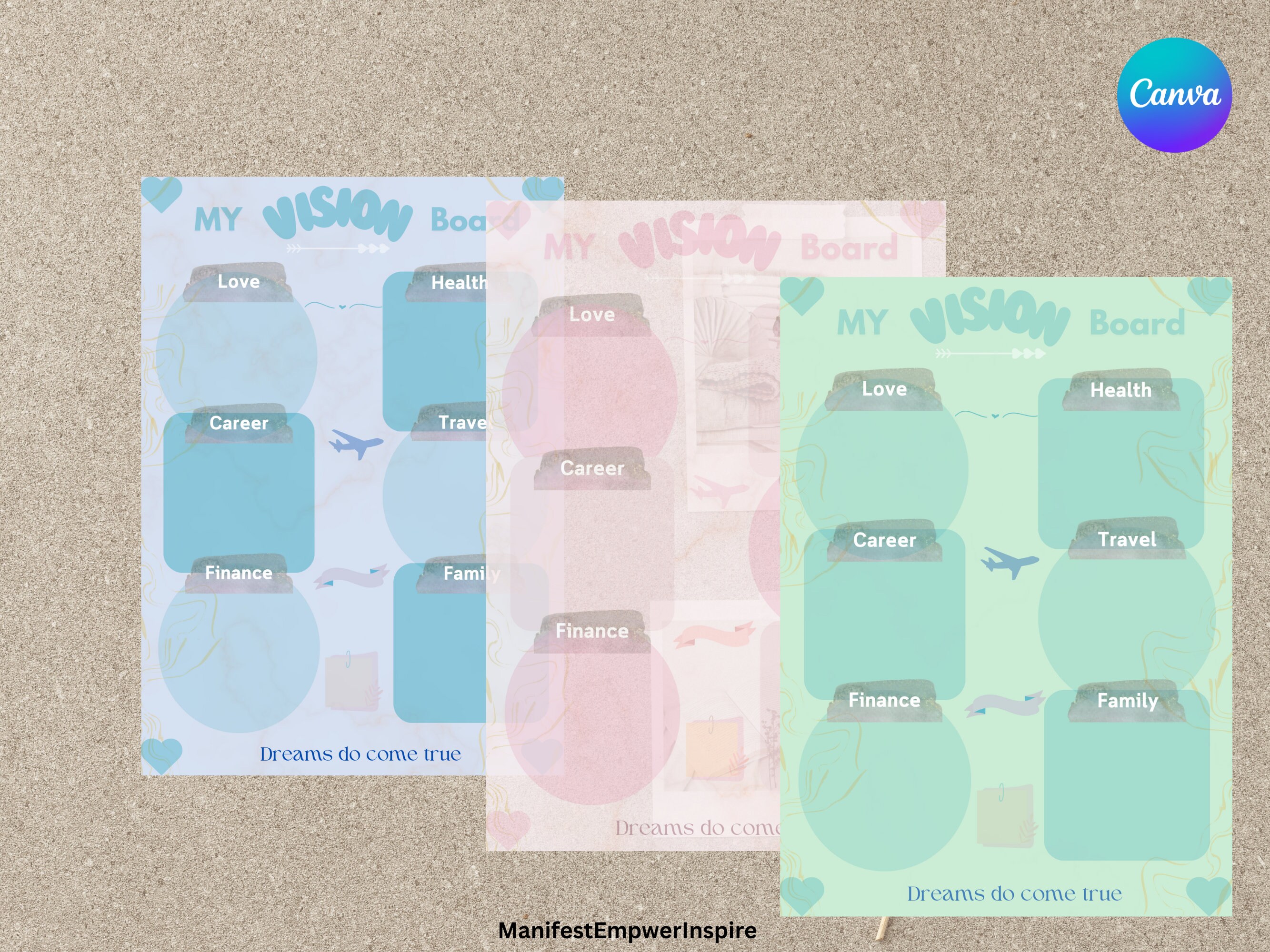 Vision Board Template 3 Color Templates Included Vision Board, Editable ...