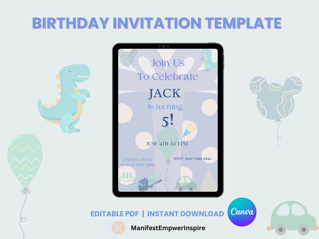 Birthday Boy Invitation Template, Digital Birthday Party Invite, Invite ...