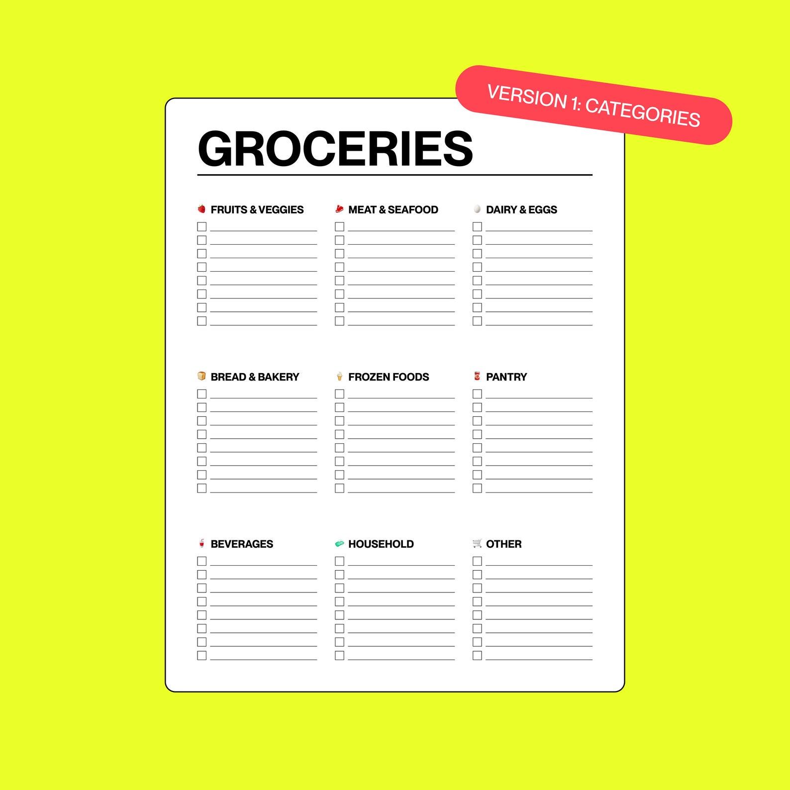 Printable Interactive Grocery List Planner: A4/US Letter Sizes Instant PDF Download Fillable ...
