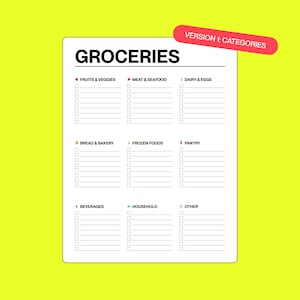 Printable Interactive Grocery List Planner: A4/US Letter Sizes Instant PDF Download Fillable ...