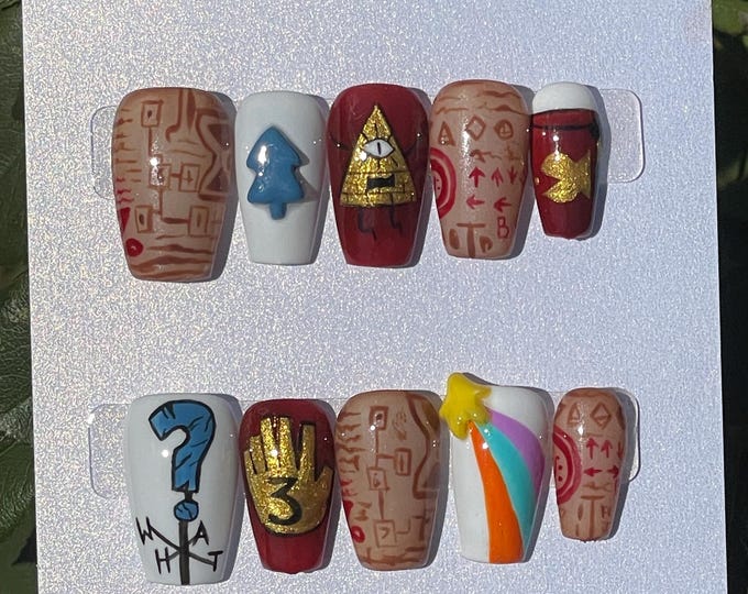 Gravity Falls Press-on Nails | Hand Painted Press-on Nails | Journal 3 | the Pines Family - Etsy