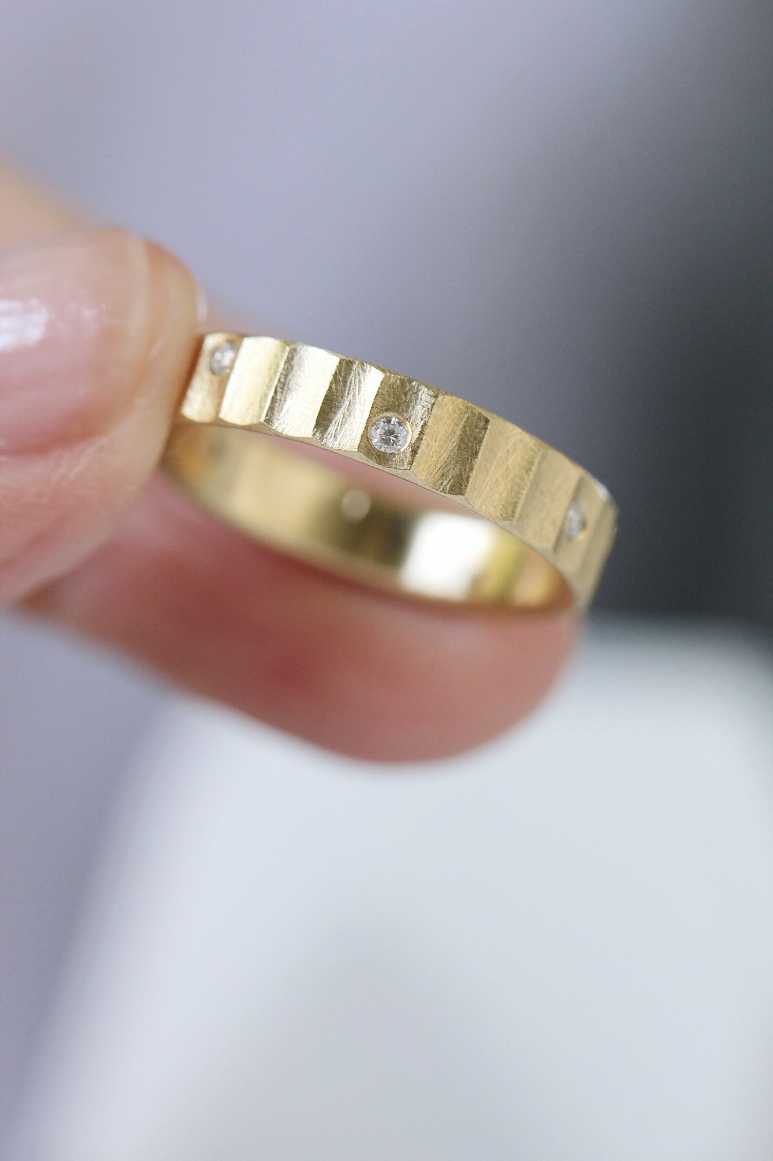 Fluted Wedding Band / Modern Wedding Ring / Solid 14k Yellow / Wide ...