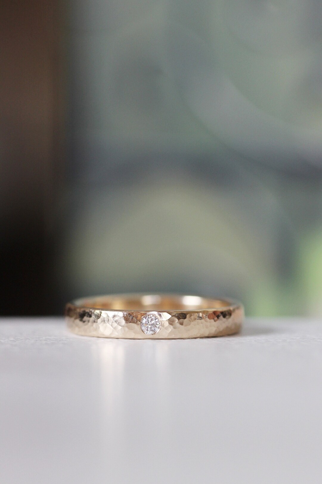 Flush Set Diamond Engagement Ring Skinny Wedding Band Stacking - Etsy