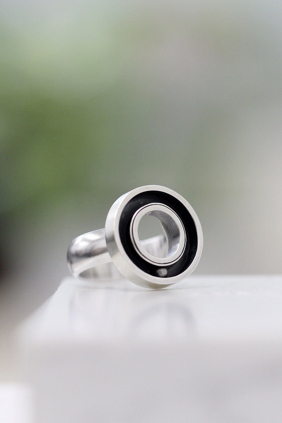 Chunky Round Track Ring / Fun Statement Ring /sterling Silver and Brass ...