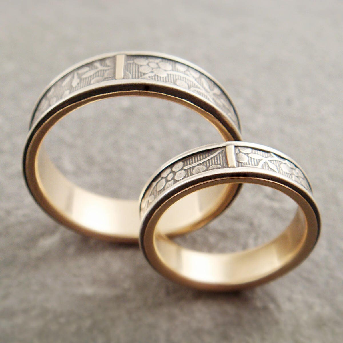 Sterling Silver Gold Wedding Band Set Womens Wedding Band Mens - Etsy