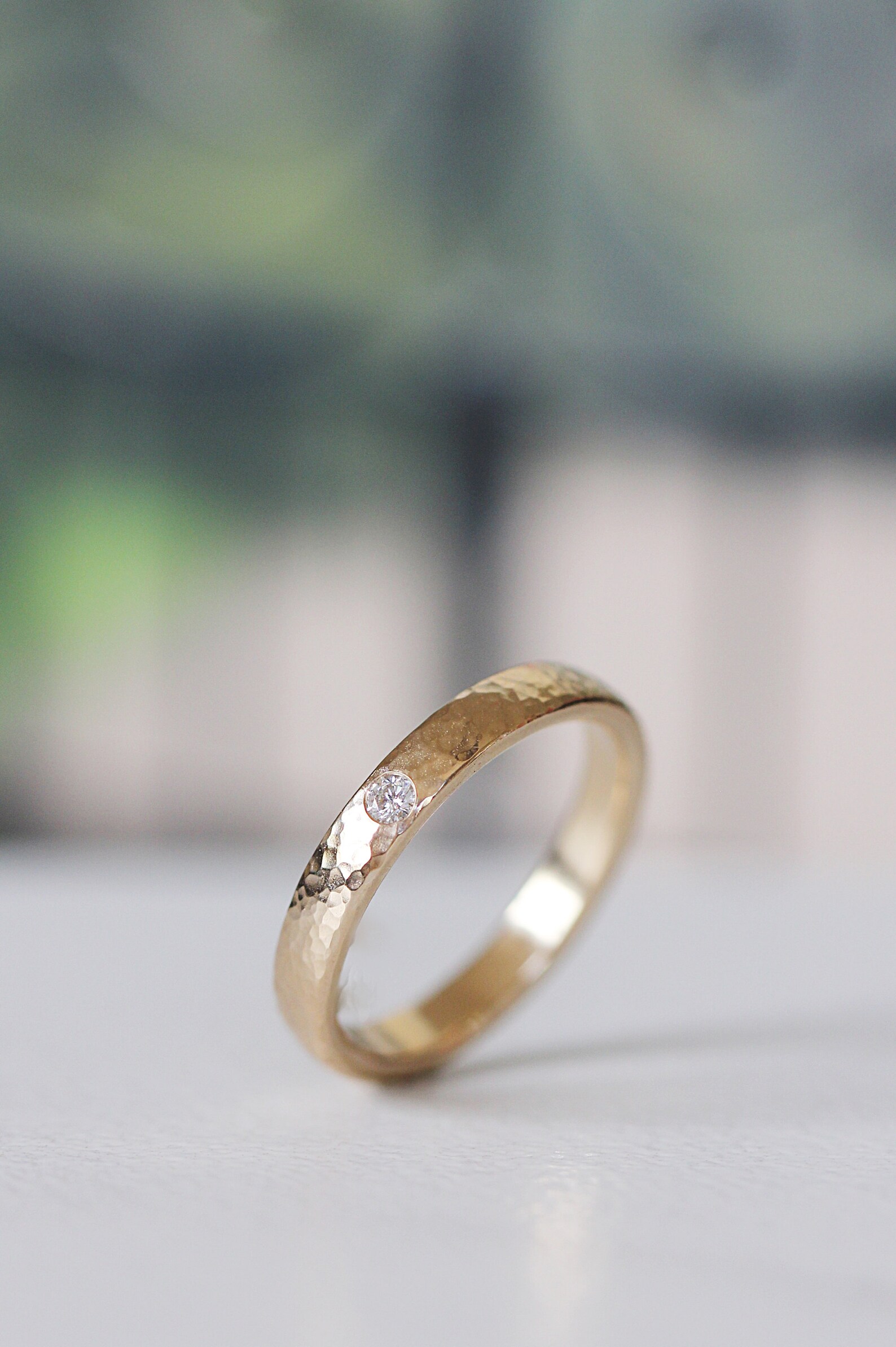 Flush Set Diamond Engagement Ring Skinny Wedding Band Stacking - Etsy