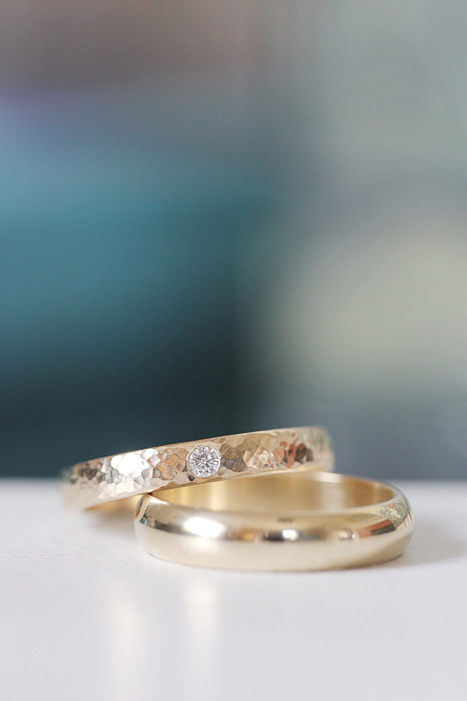 Flush Set Diamond Engagement Ring Skinny Wedding Band Stacking - Etsy