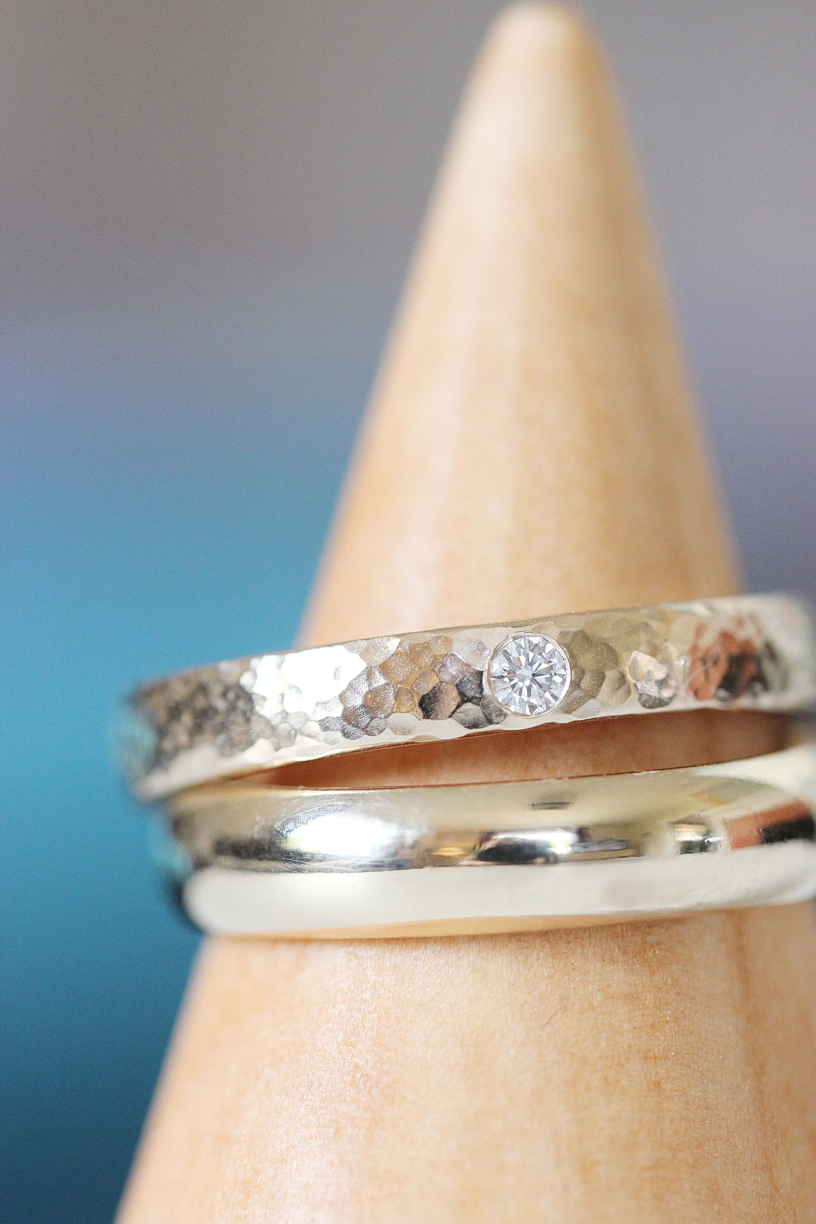Flush Set Diamond Engagement Ring Skinny Wedding Band Stacking - Etsy
