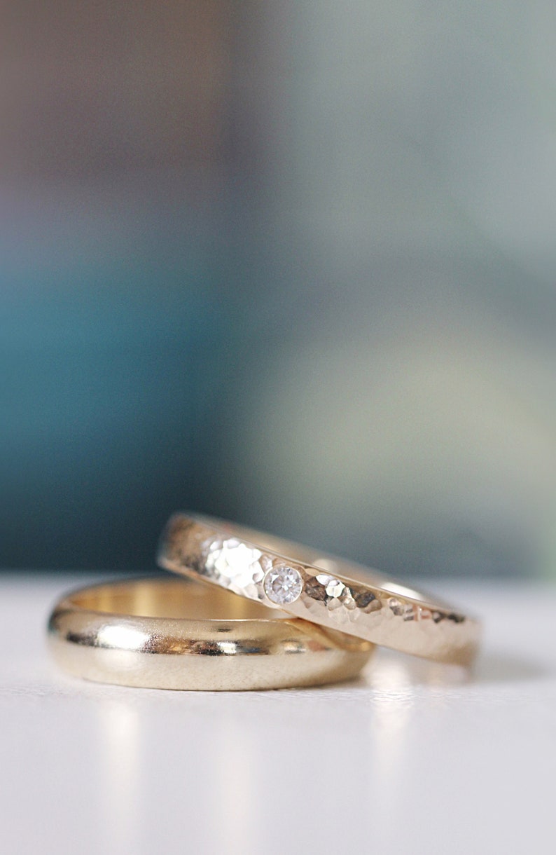 Flush Set Diamond Engagement Ring Skinny Wedding Band Stacking - Etsy