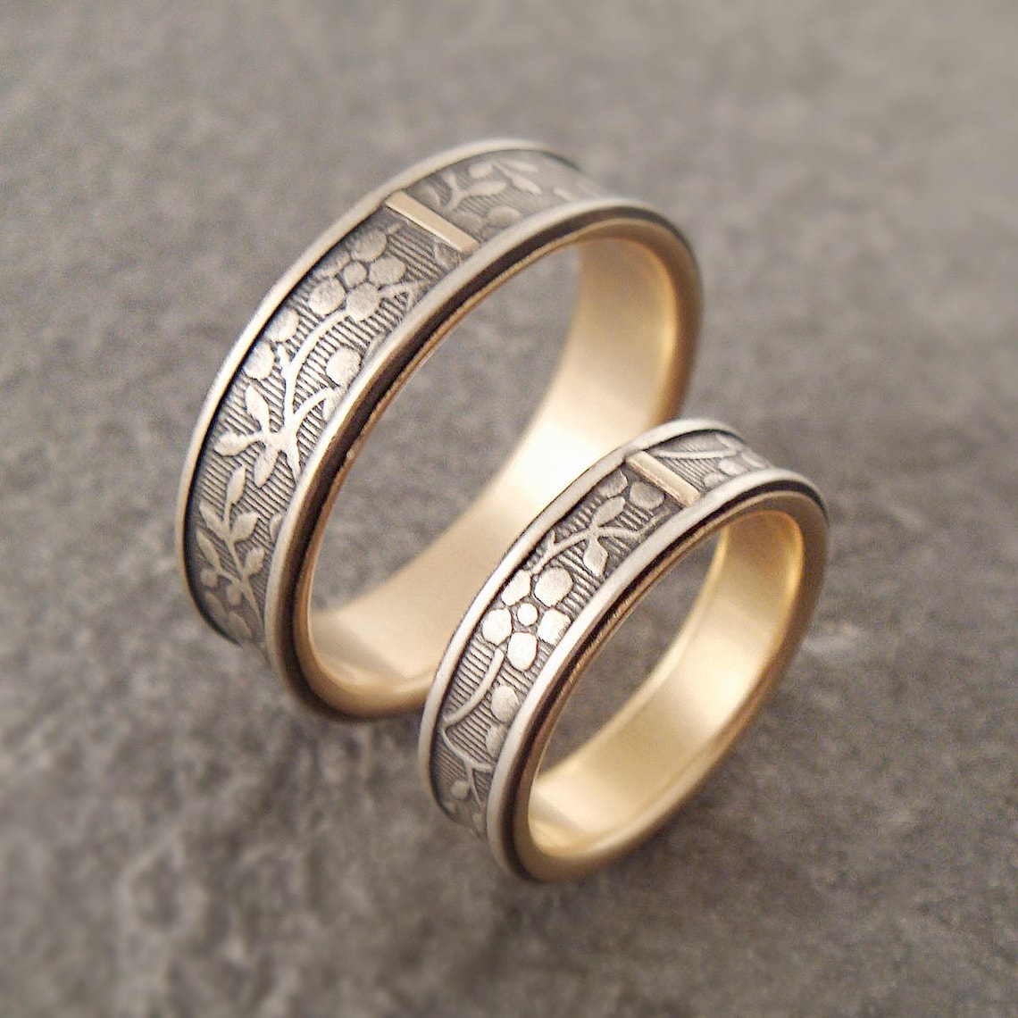 Sterling Silver Gold Wedding Band Set Womens Wedding Band Mens - Etsy