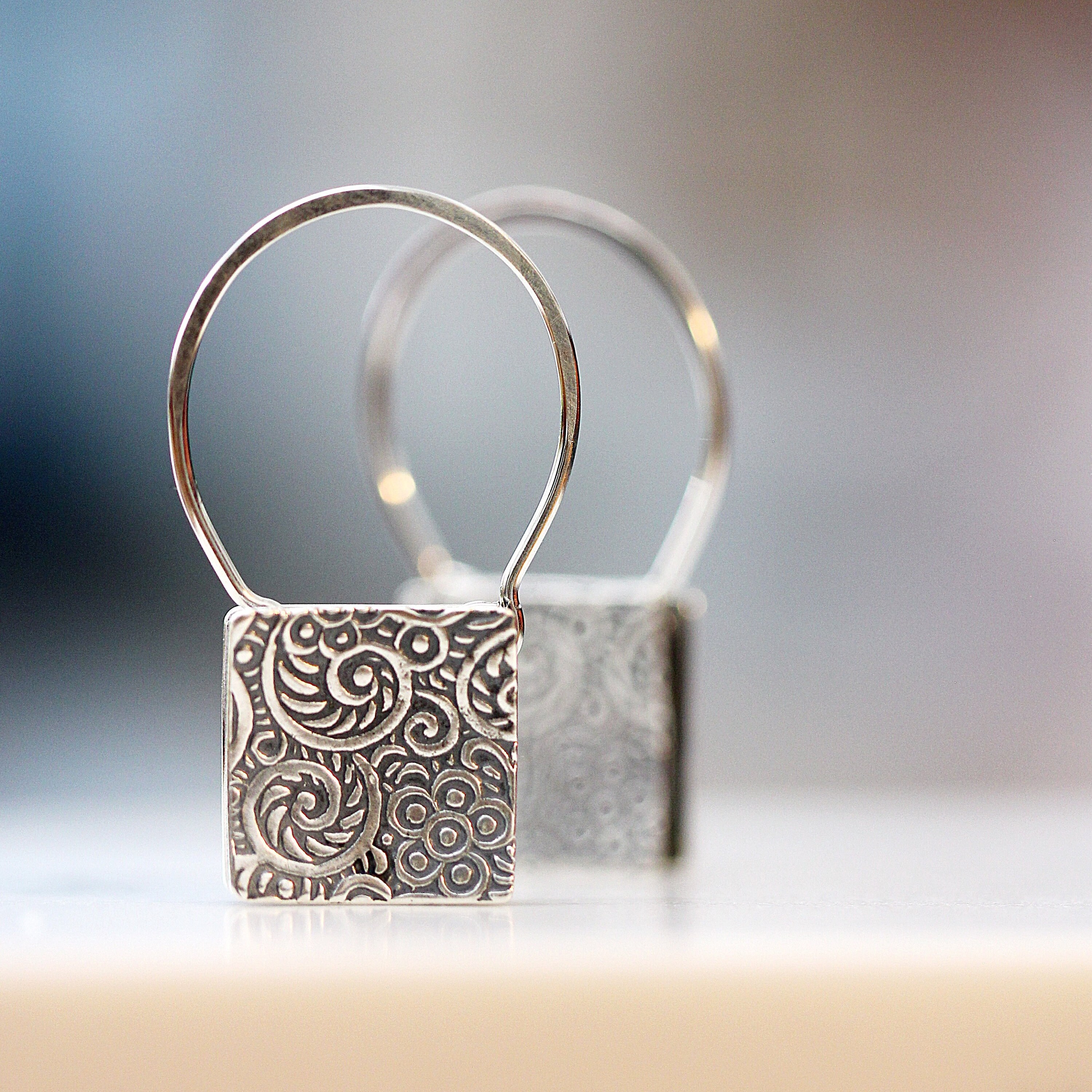 Silver Earrings Square Earrings Floral Earrings Tapestry | Etsy