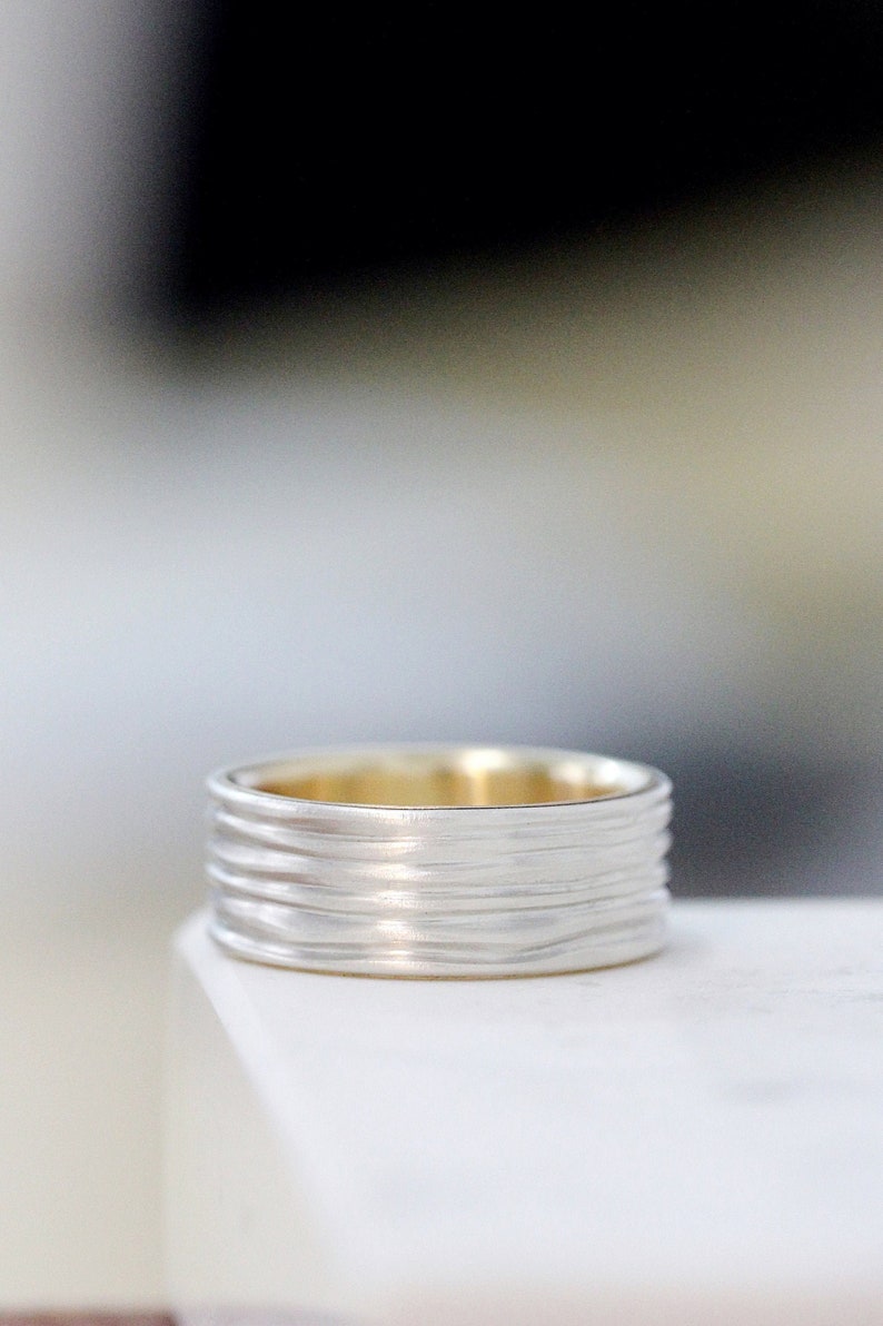 Statement Ring Wide Band Sterling Silver and 14k Yellow - Etsy