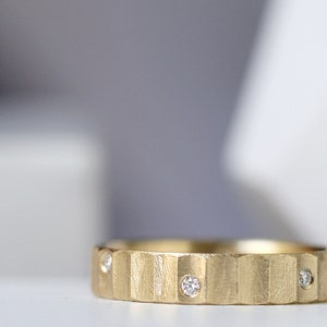 Fluted Wedding Band / Modern Wedding Ring / Solid 14k Yellow / Wide ...