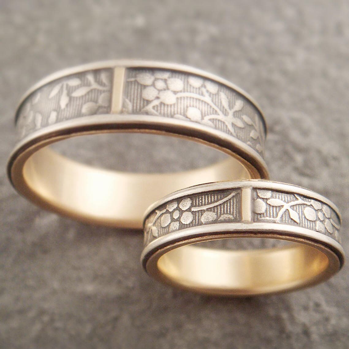 Sterling Silver Gold Wedding Band Set Womens Wedding Band Mens - Etsy