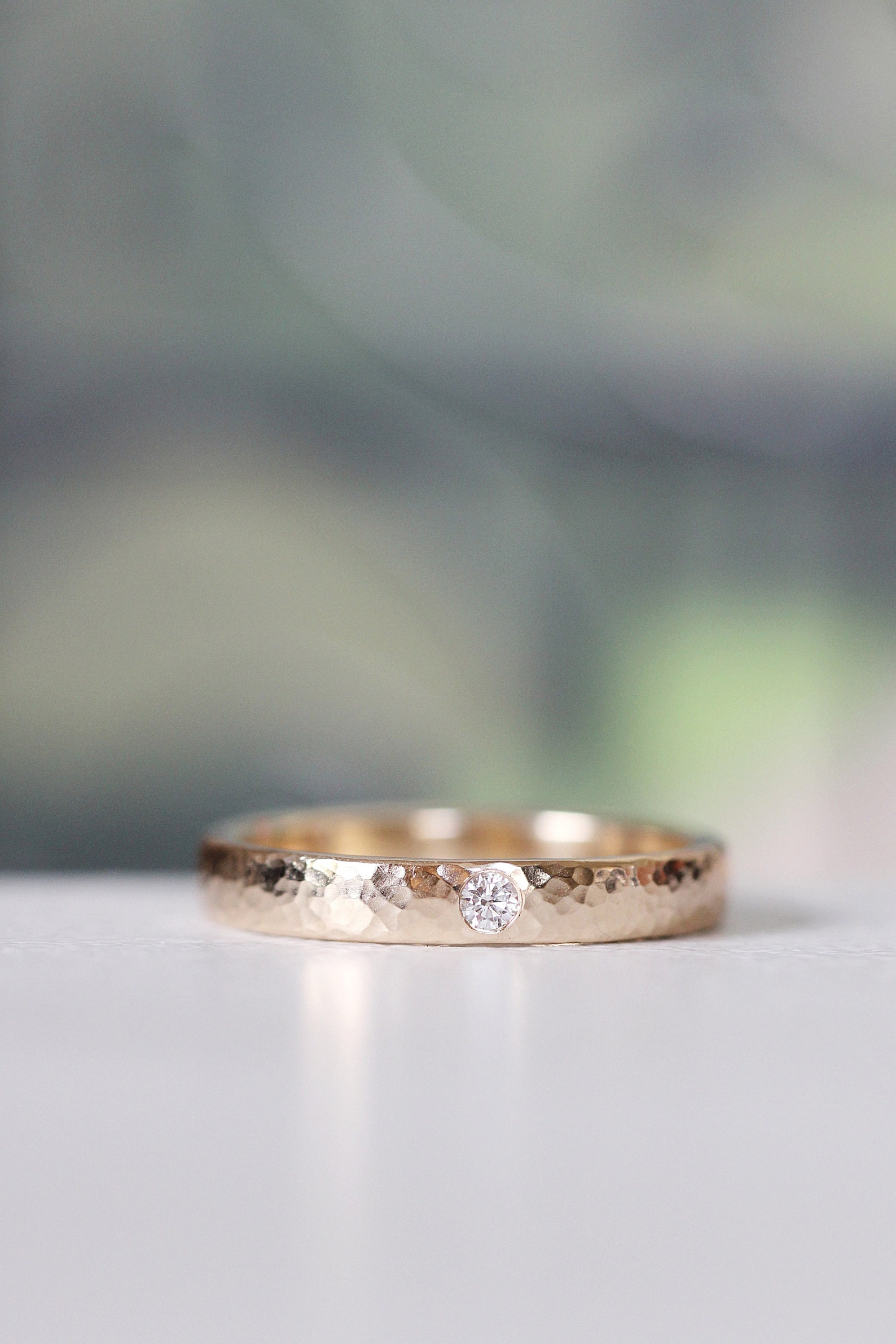 Flush Set Diamond Engagement Ring Skinny Wedding Band Stacking - Etsy