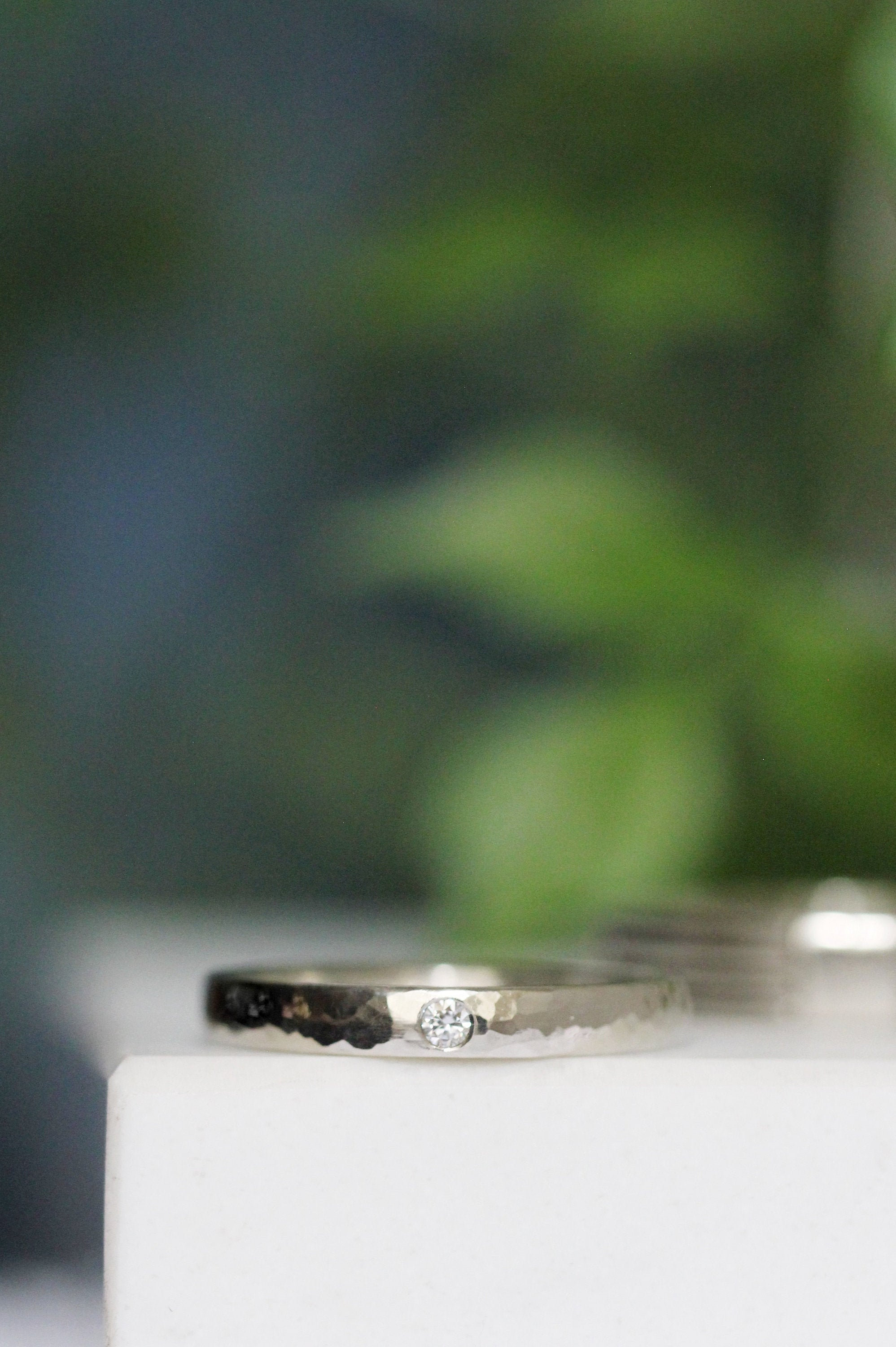 Flush Set Diamond Engagement Ring Skinny Wedding Band Stacking Ring ...
