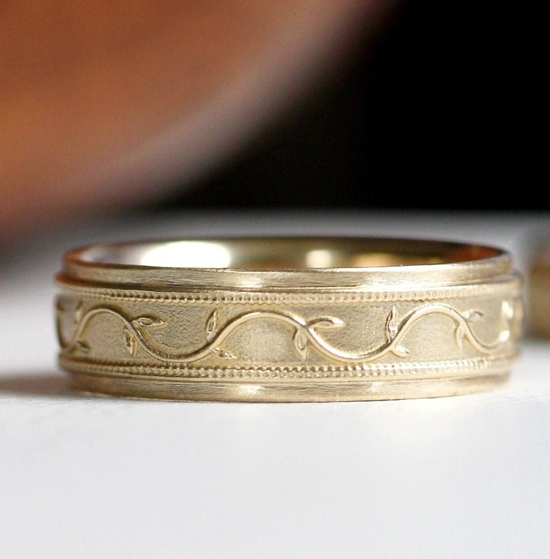 Romantic Wedding Ring / Vine and Leaf Wedding Band / Mens Wedding Band ...