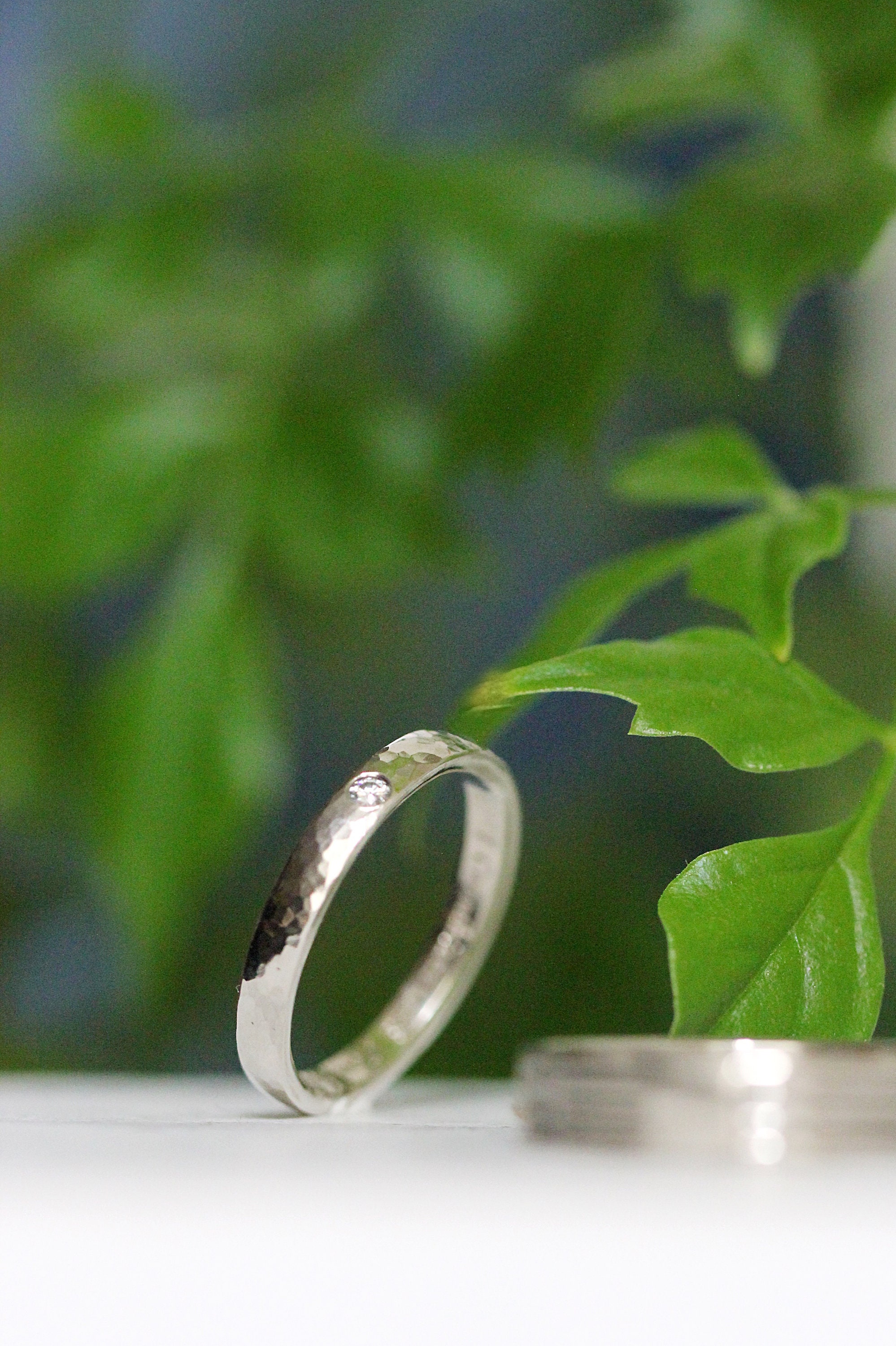 Flush Set Diamond Engagement Ring Skinny Wedding Band Stacking Ring ...
