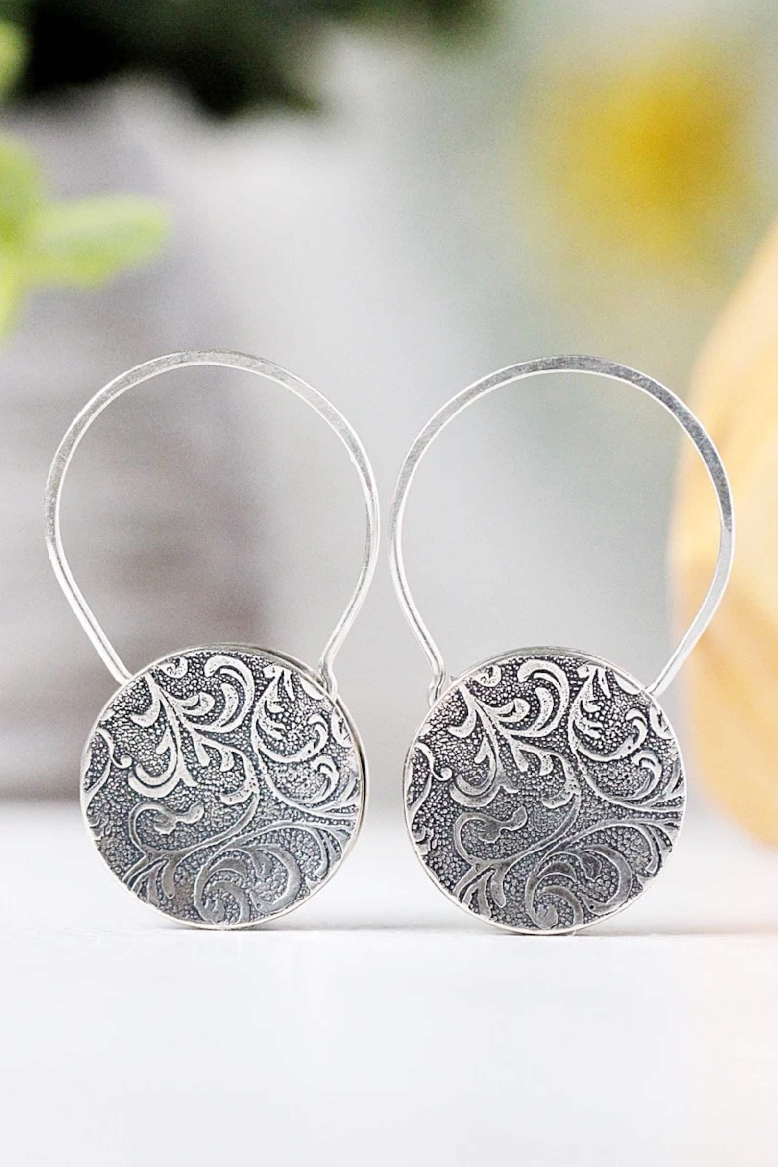 Sterling Silver Earrings Round Earrings Circle Earrings Dangle - Etsy