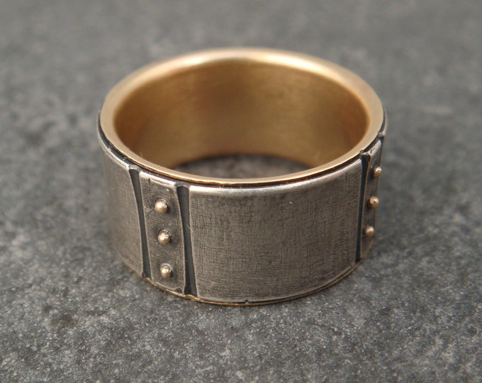 Wide Wedding Band Sterling Ring W/ 14k Gold Lining and 14k - Etsy